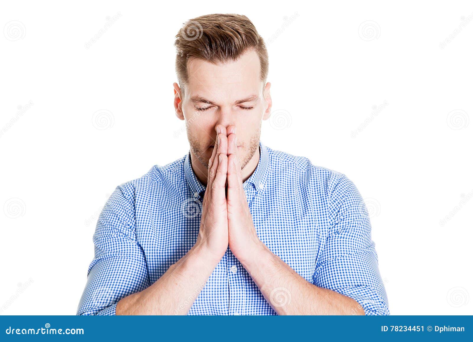 Portrait of a Handsome Man Praying Over White Background Stock Image ...