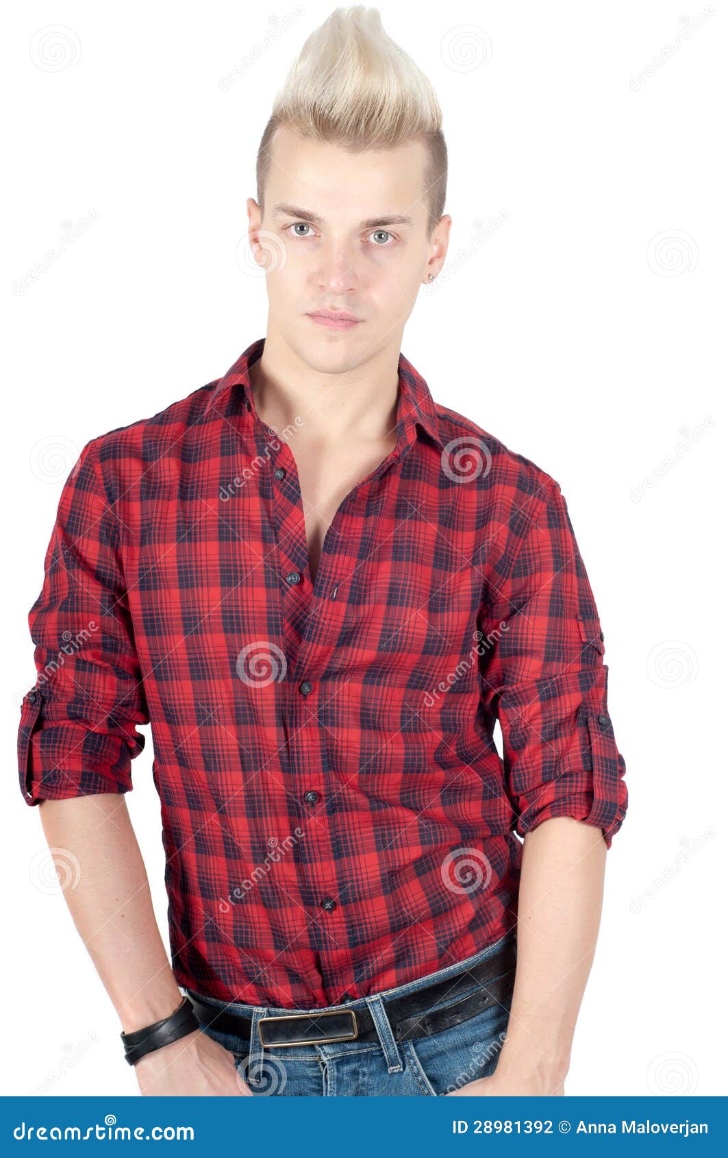 Portrait of Handsome Man in Red Shirt Stock Photo - Image of casual ...