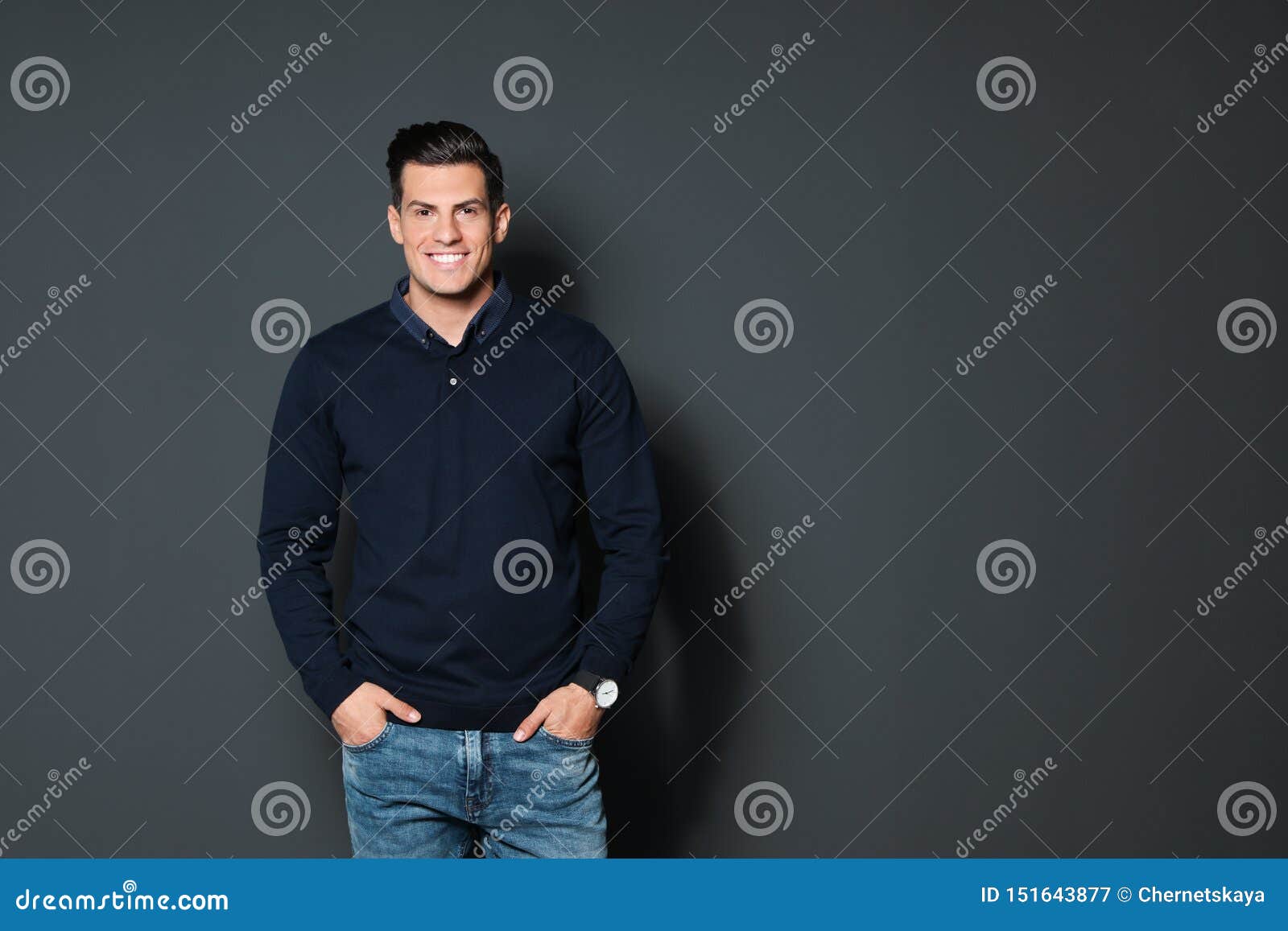Portrait of Handsome Man Smiling on Grey Background Stock Image - Image ...
