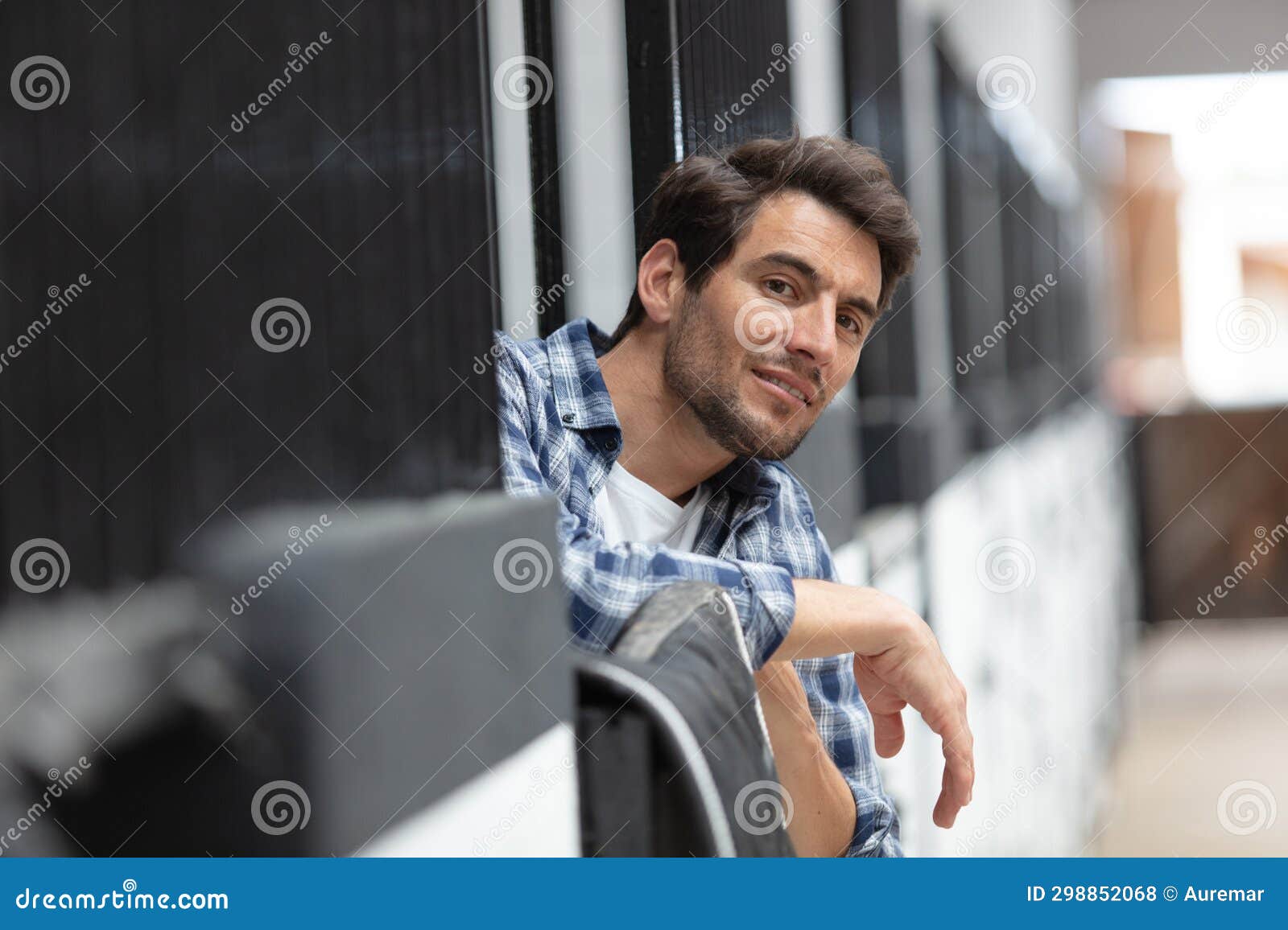 Portrait Handsome Man Standing in Stables Stock Photo - Image of posing ...