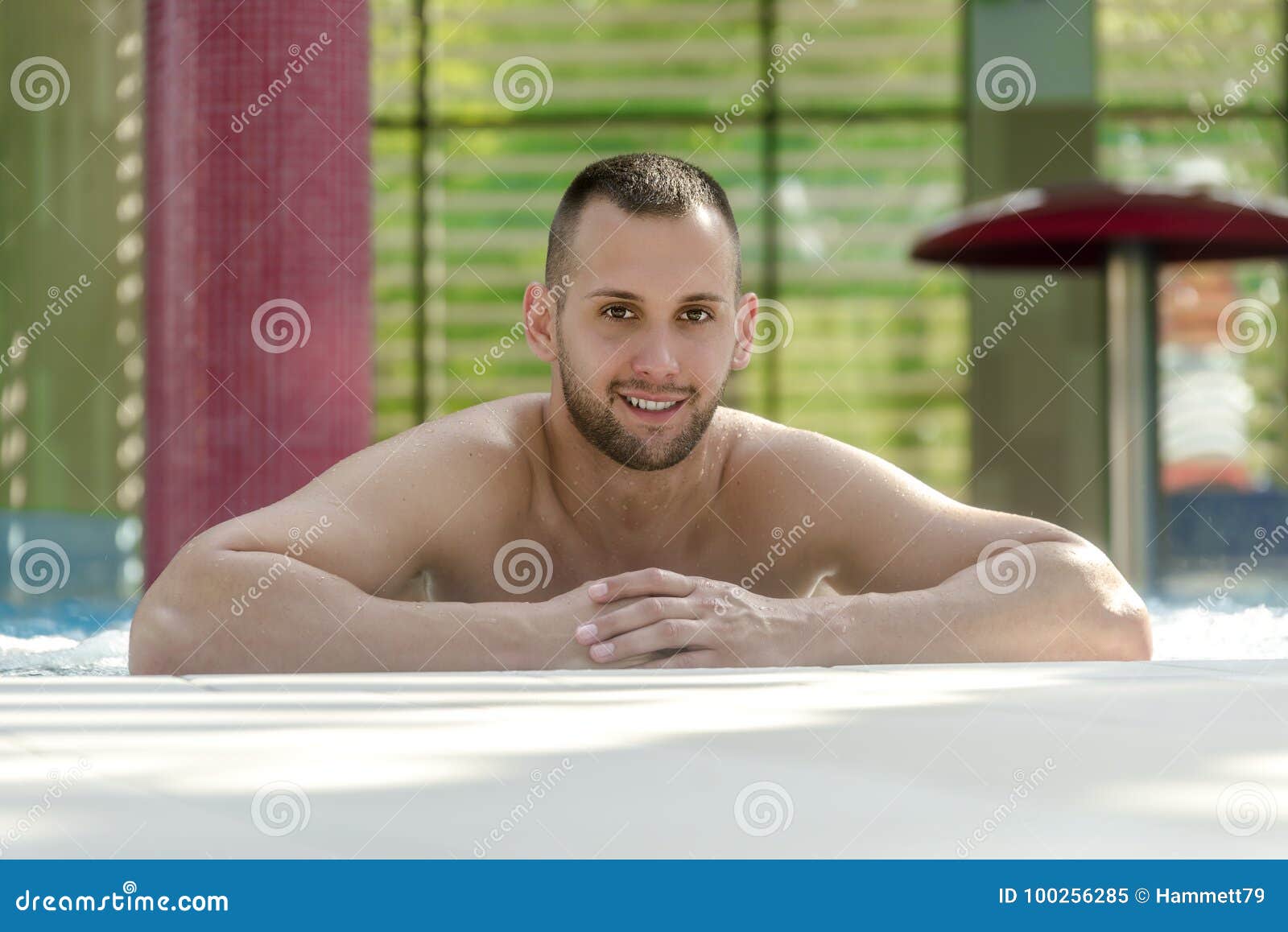 Portrait of Handsome Man in Swimming Pool Stock Image - Image of body ...