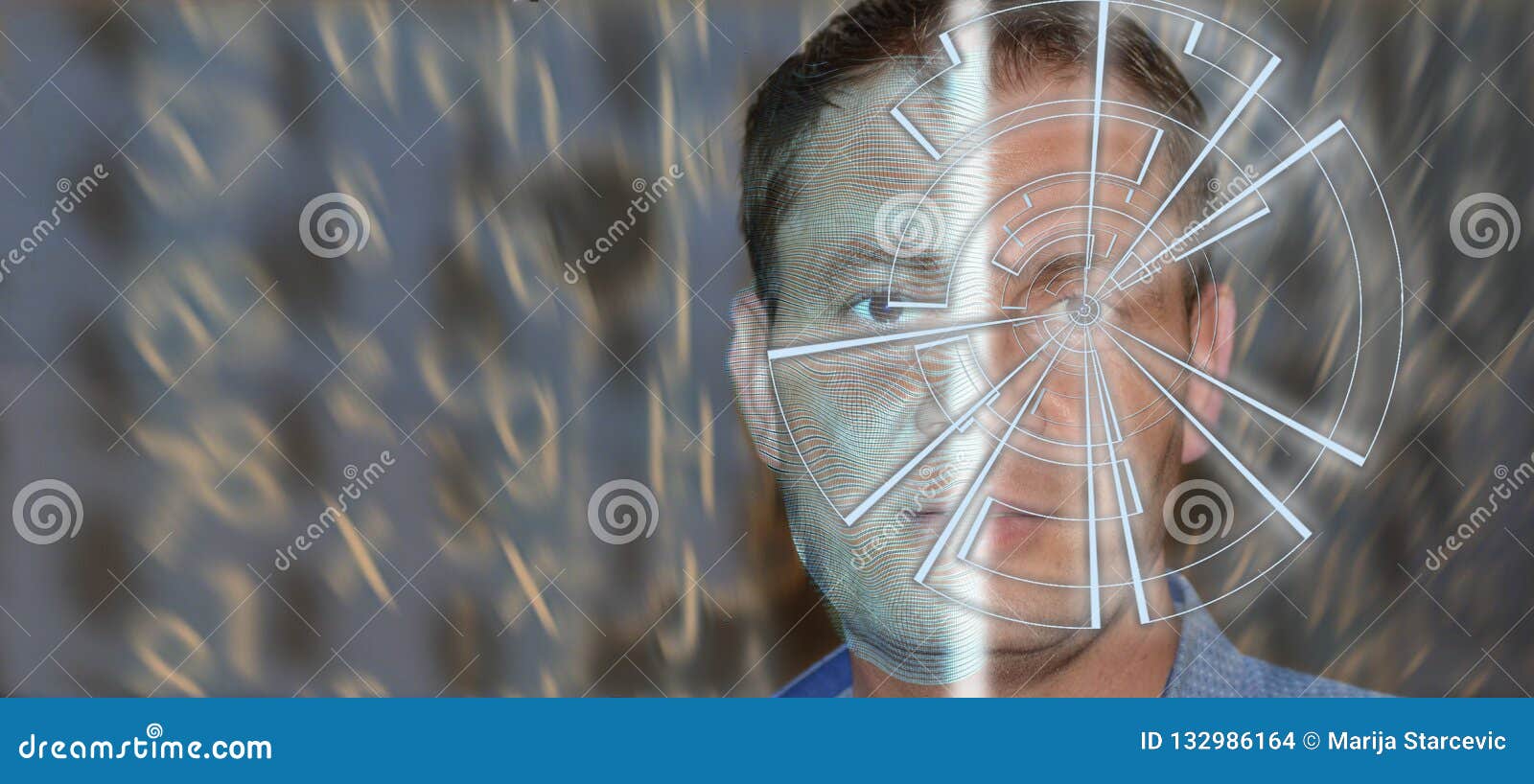 Portrait of Handsome Man with Tech Pattern on Eye and Wireframe on the ...