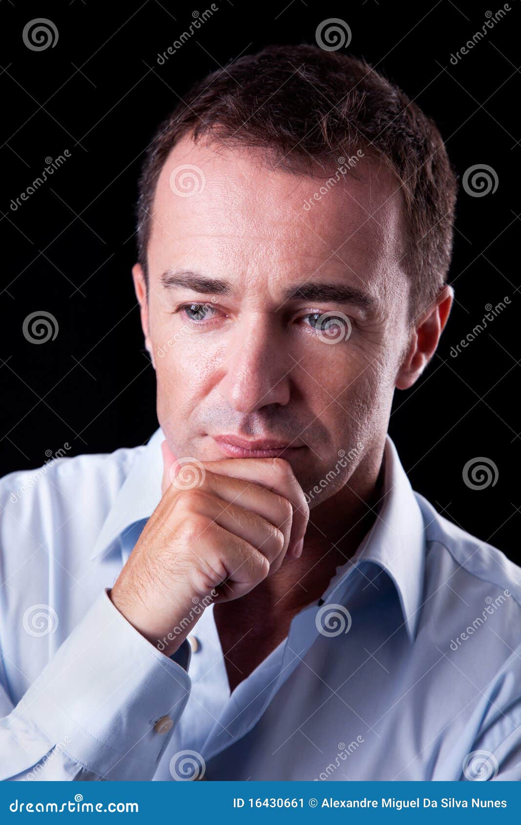 Portrait of a Handsome Man Thinking, on Black Stock Image - Image of ...