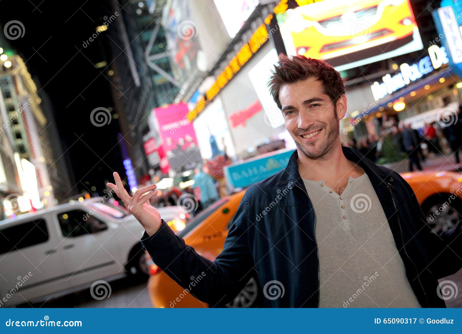 Portrait of Handsome Man in Time Square Stock Image - Image of outside ...
