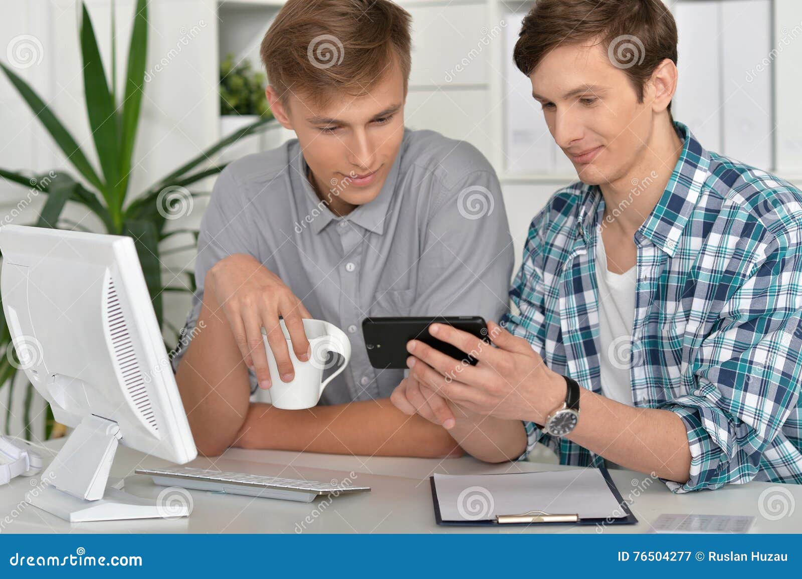 Portrait of Handsome Men with Computer Stock Image - Image of happy ...