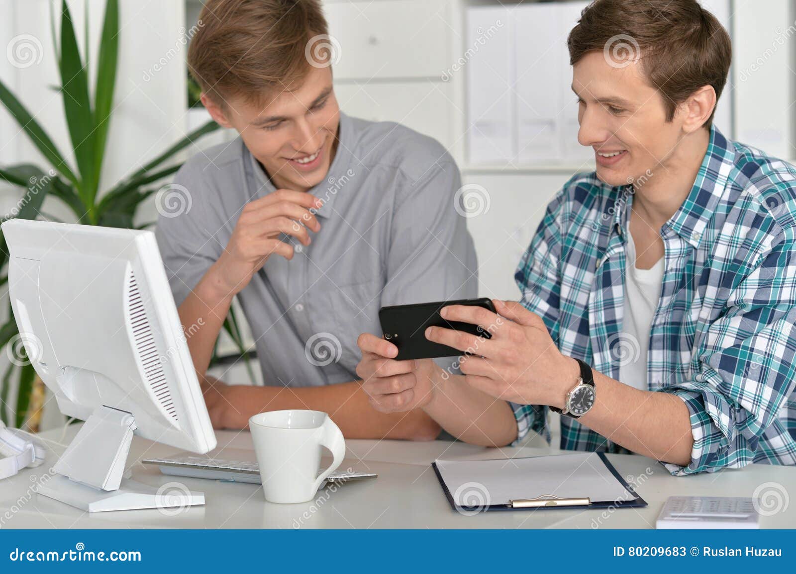 Portrait of Handsome Men with Computer Stock Image - Image of watch ...