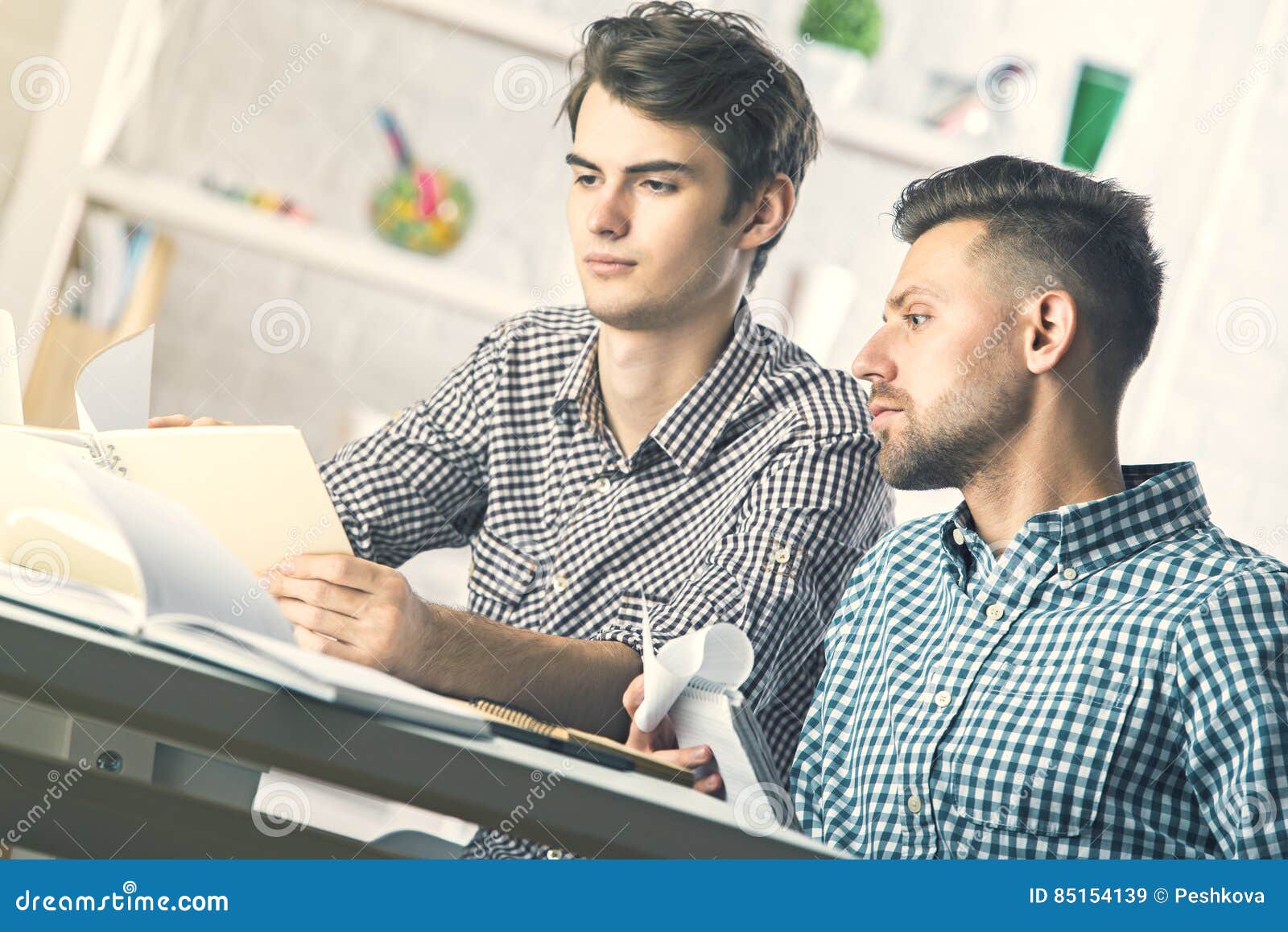 Portrait of Handsome Men Doing Paperwork Stock Image - Image of ...