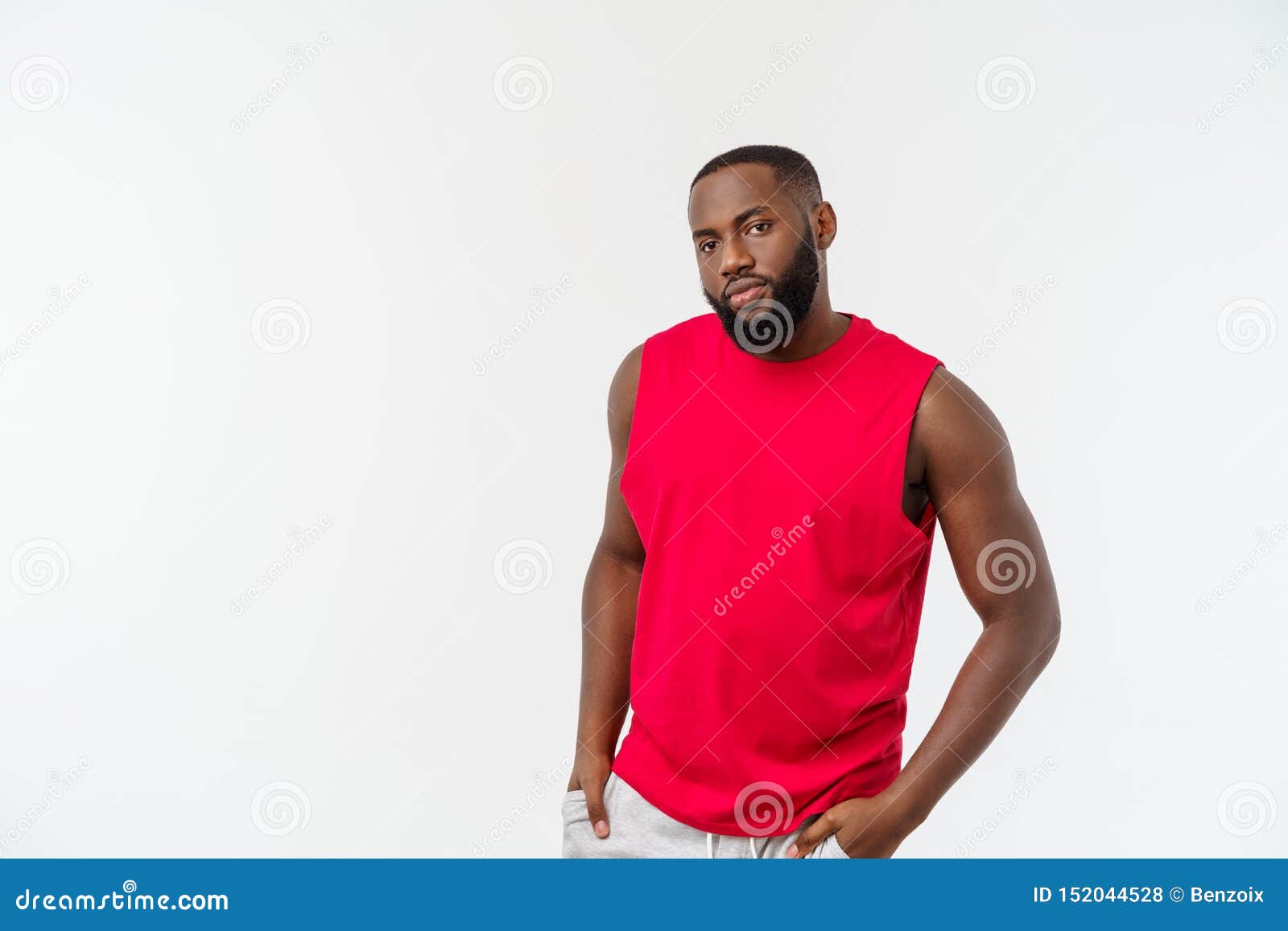 Portrait Handsome Muscular Black Man with Cheerful Expression Stock ...