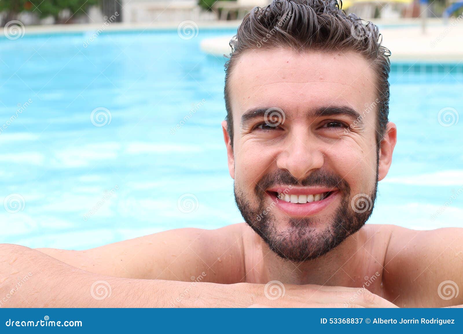 Portrait of a Handsome Natural Man in the Pool Stock Image - Image of ...