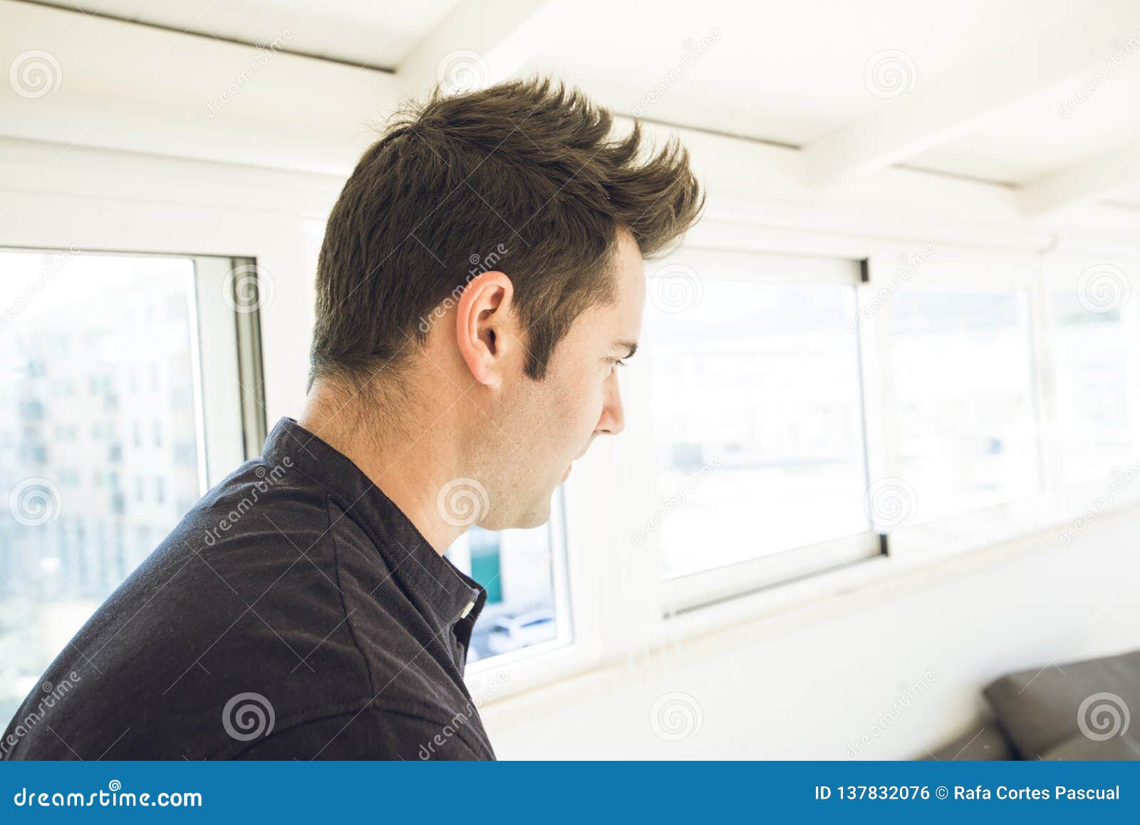 Portrait of a Handsome Profile Guy Stock Photo - Image of young, table ...