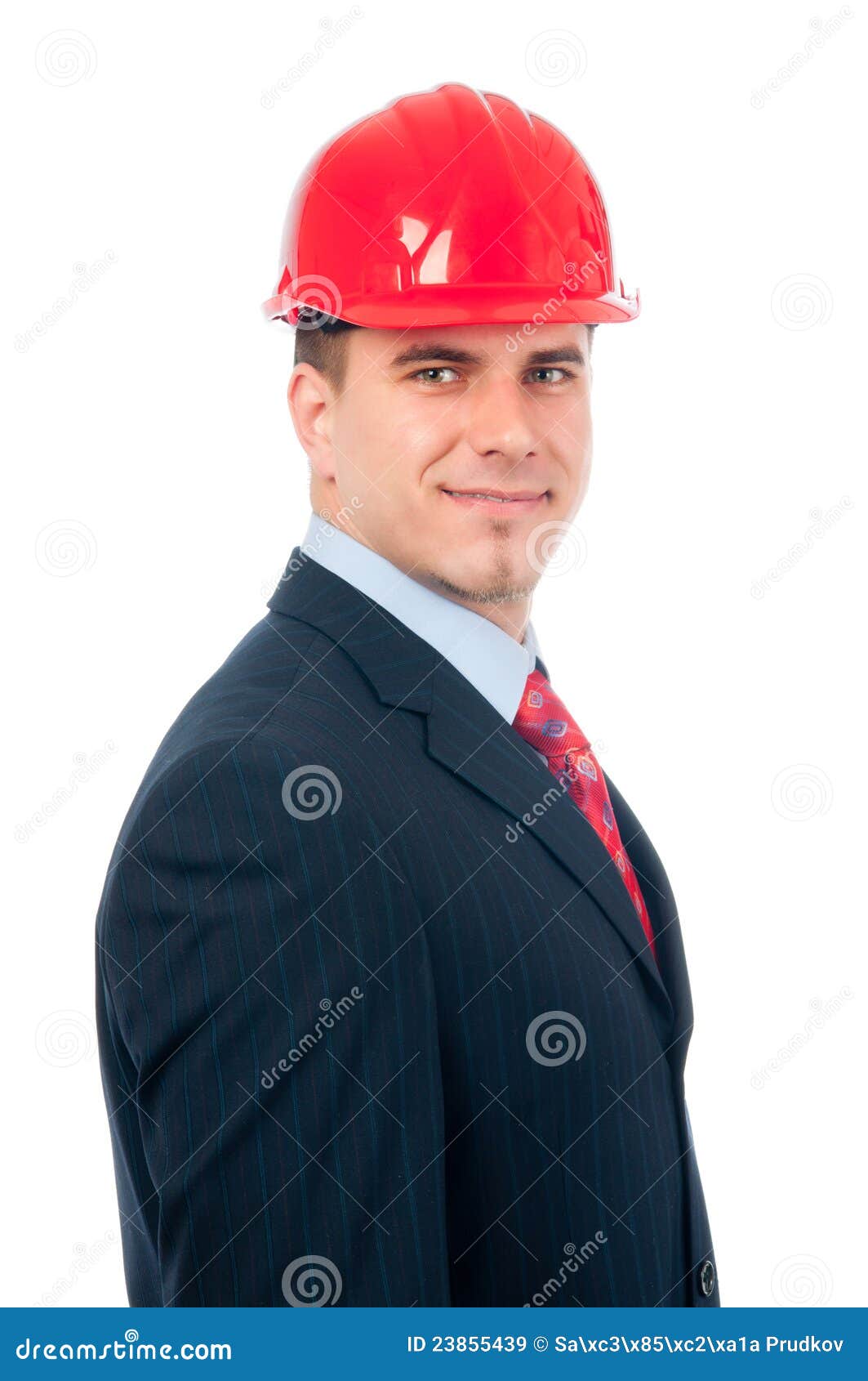 Portrait of Handsome Smiling Engineer with Hardhat Stock Image - Image ...
