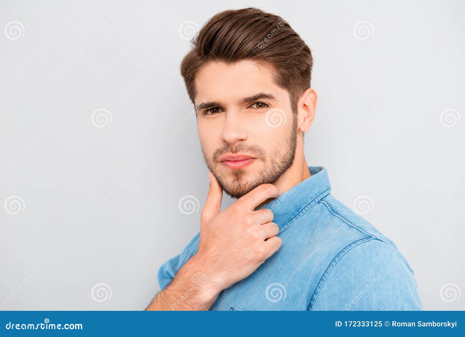 Portrait of Handsome Thoughtful Man Touching His Chin Stock Image ...