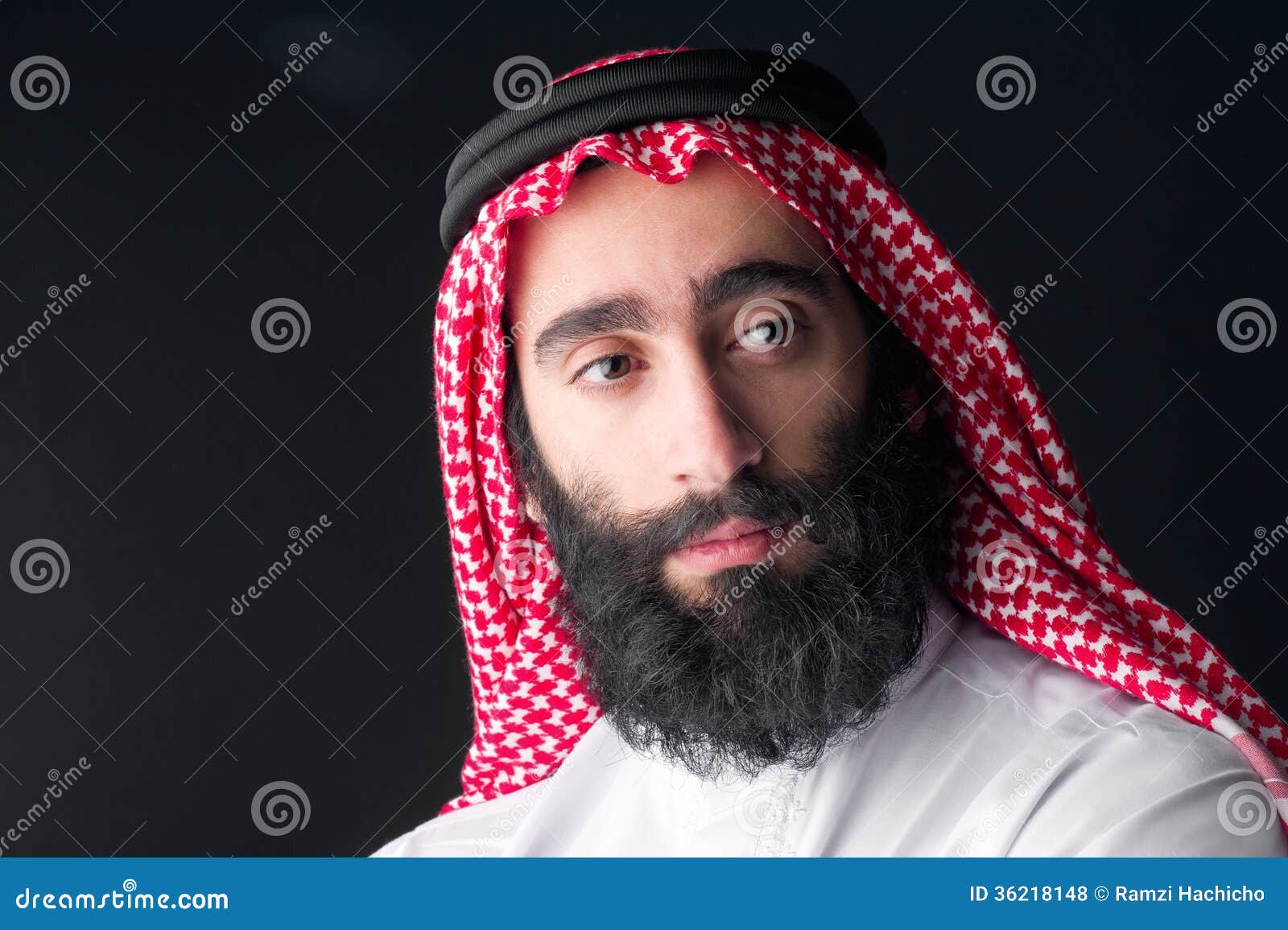 Portrait of a Handsome Young Arabian Man with a Bushy Beard Stock Photo ...