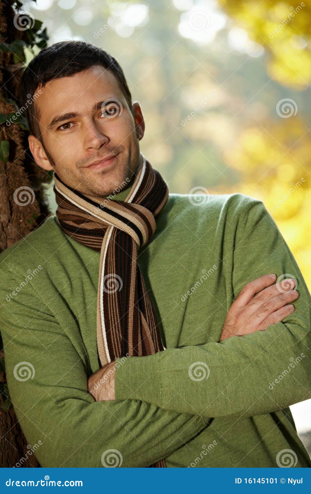 Portrait of Handsome Young Man in Autumn Park Stock Image - Image of ...