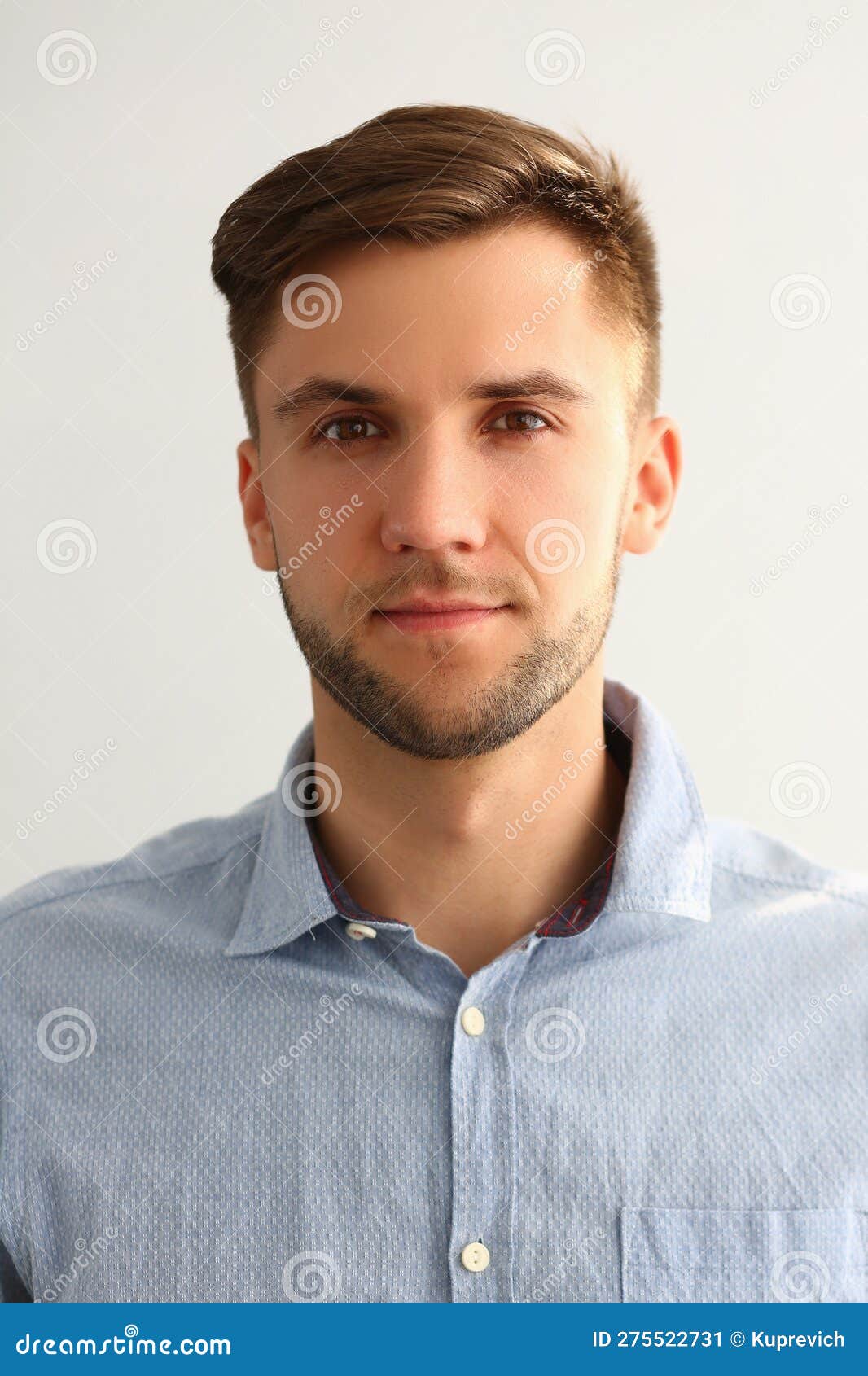 Portrait Of Handsome Young Man In Blue Shirt Stock Image Image Of