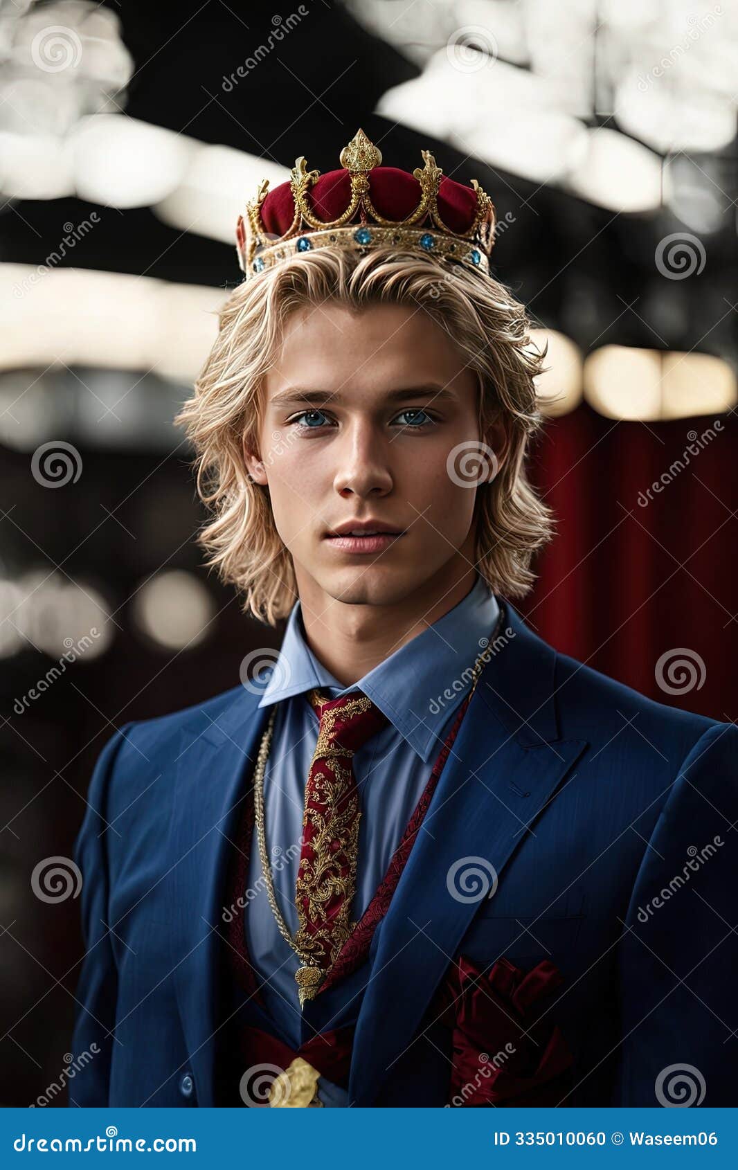 Portrait of a Handsome Young Man in a Blue Suit and Crown Stock ...