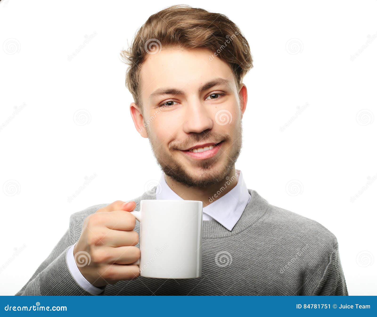 Portrait of Handsome Young Man with Cup, Isolated on White. Stock Image ...
