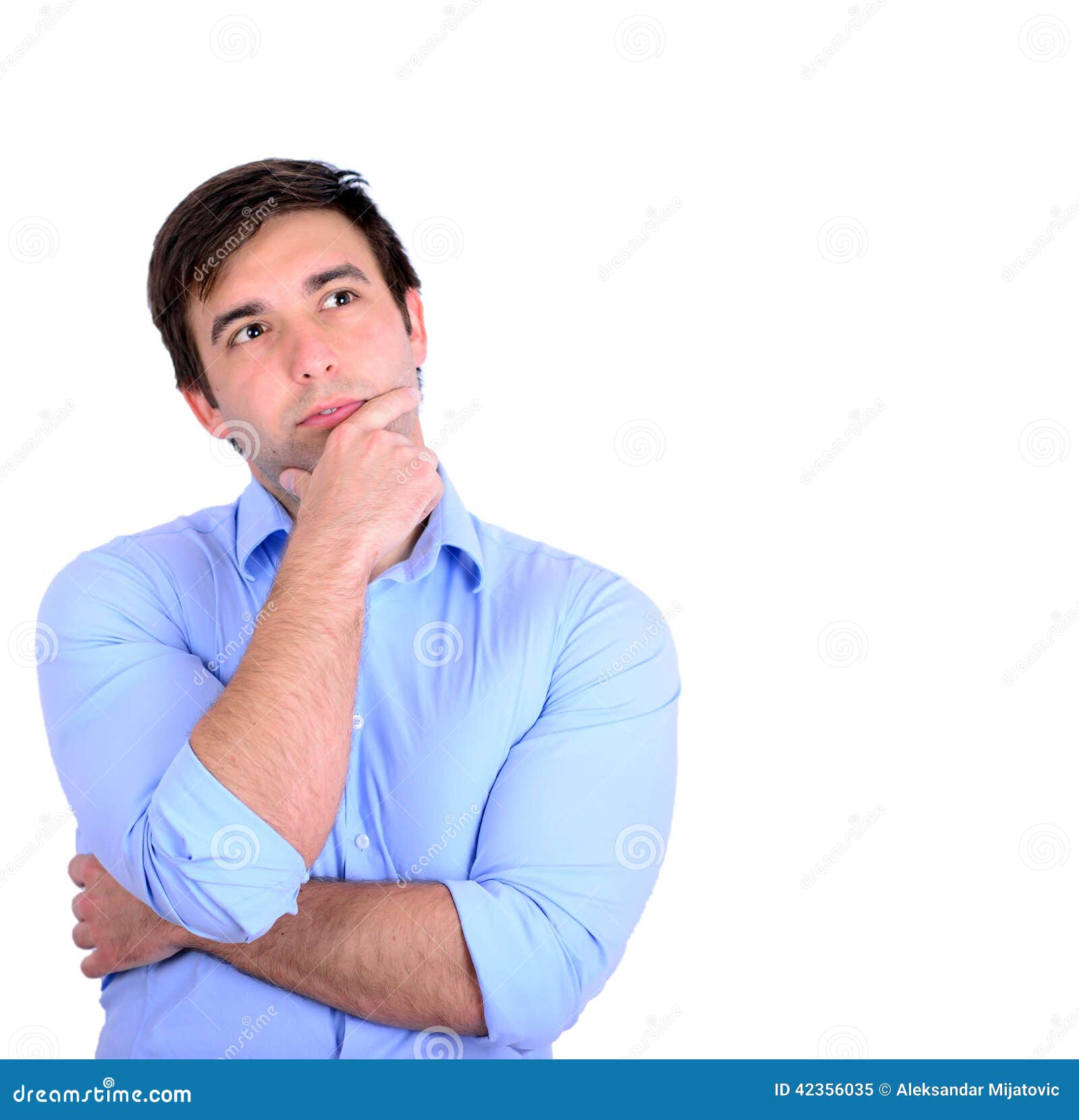 Portrait of Handsome Young Man Looking Up Isolated on White Stock Image ...