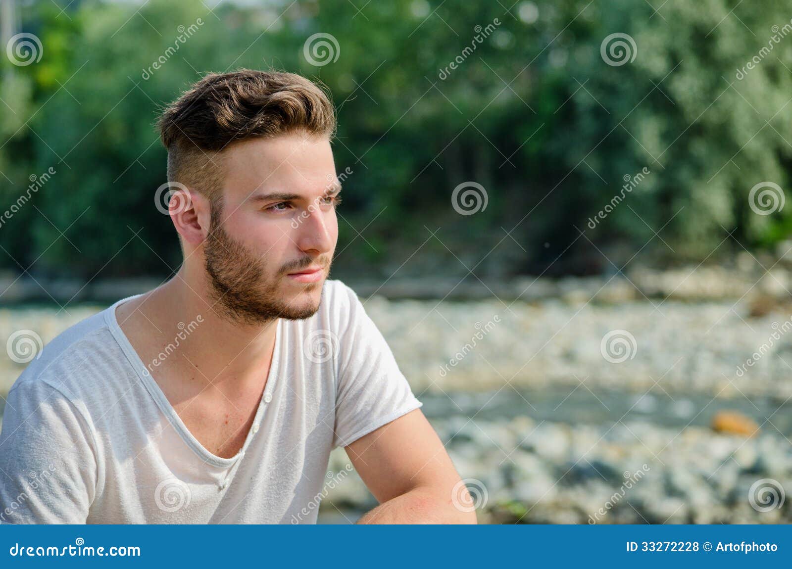 Portrait of Handsome Young Man Outdoors in Nature Stock Photo - Image ...