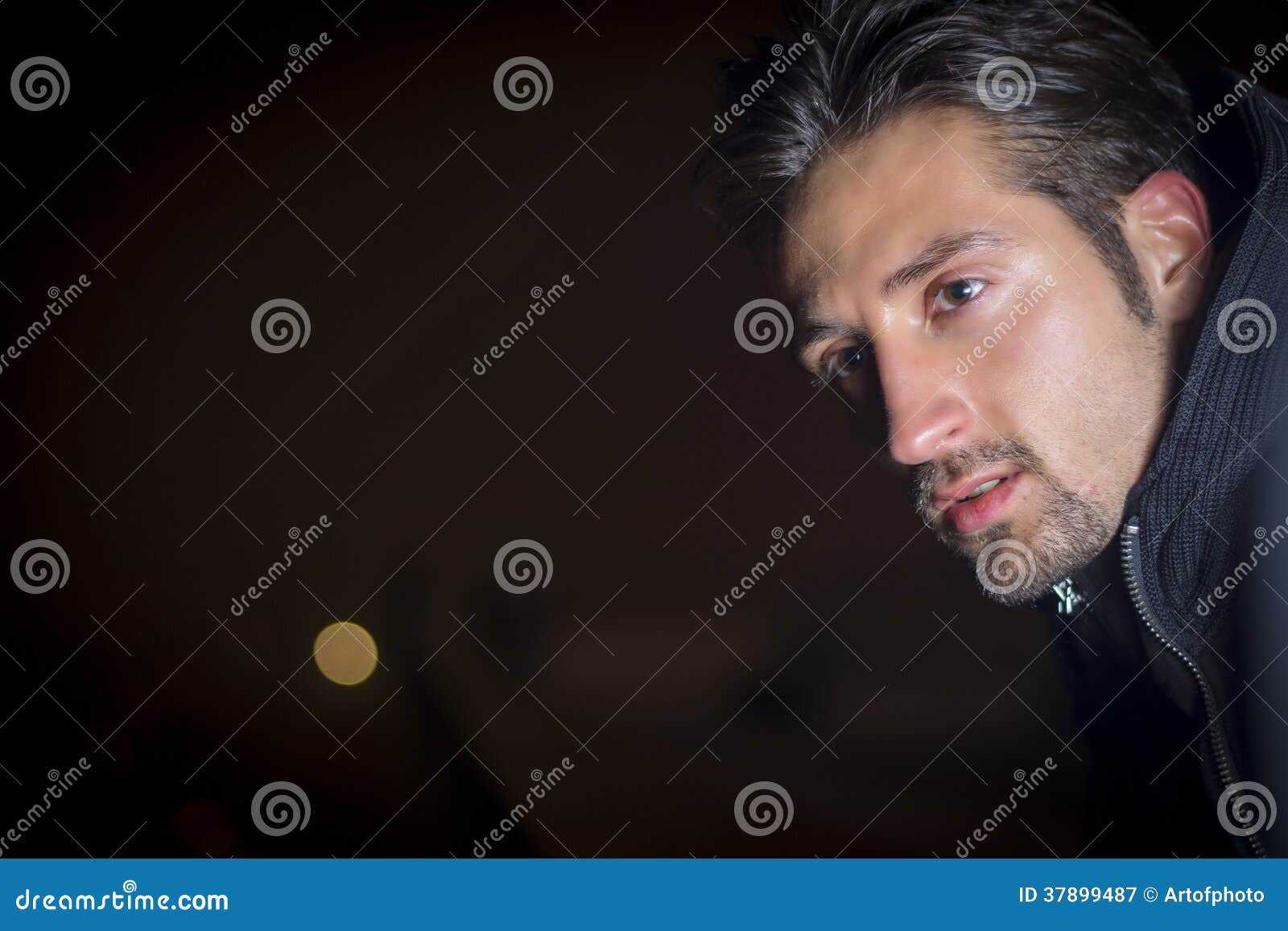 Portrait of Handsome Young Man Outdoors at Night Stock Image - Image of ...