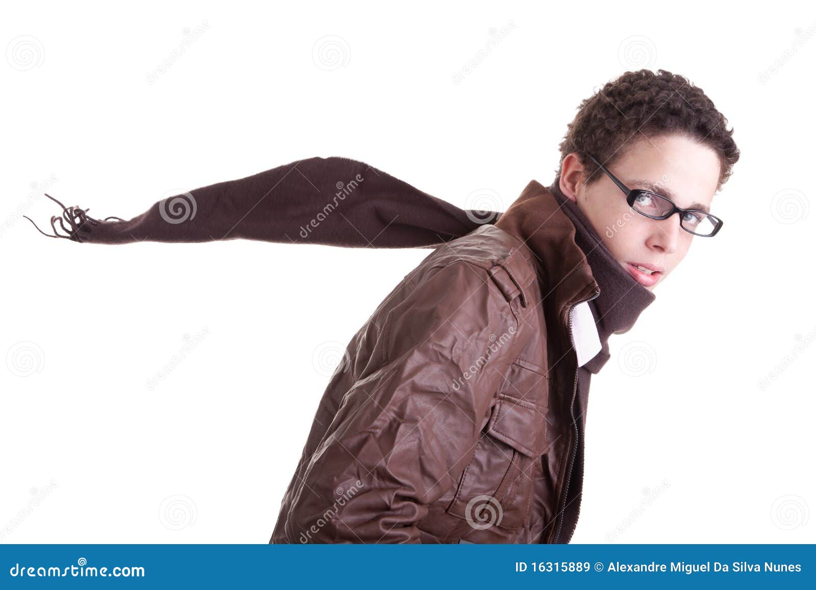Portrait of Handsome Young Man, Scarf Fluttering Stock Image - Image of ...