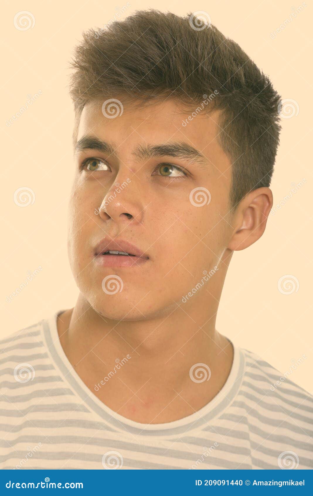 Face of Young Handsome Man Thinking while Looking Up Stock Photo ...