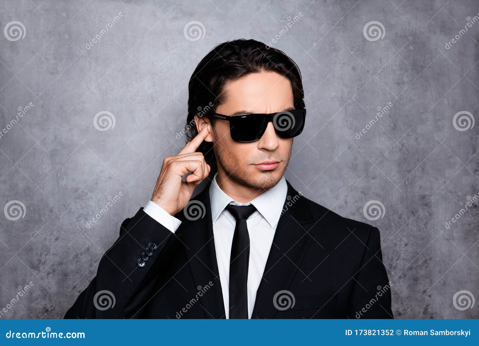 Portrait of Handsome Young Security Guard in Black Glasses Stock Photo ...