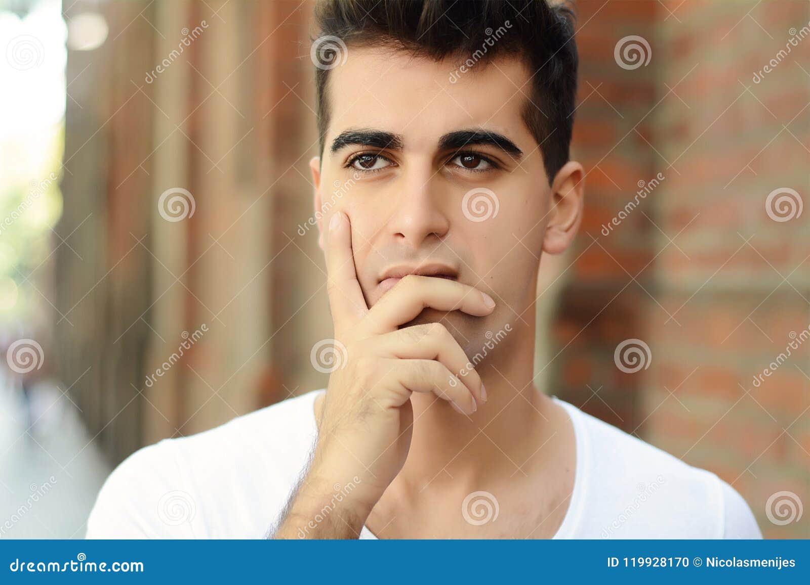 Portrait of Handsome Young Thoughtful Man Stock Photo - Image of ...