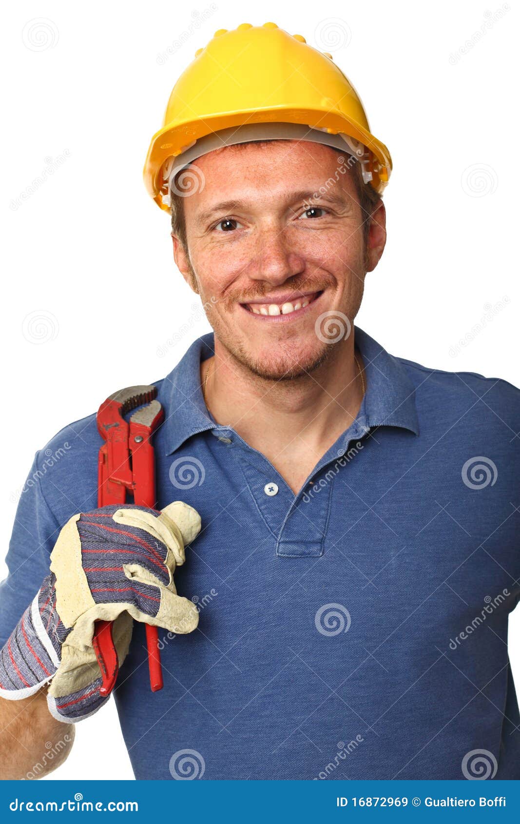 Portrait of handyman stock image. Image of tool, blue - 16872969