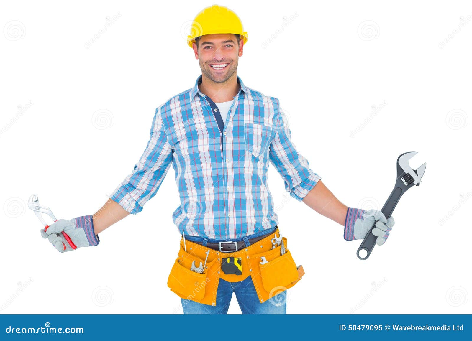 Portrait of Handyman Holding Hand Tools Stock Image - Image of ...