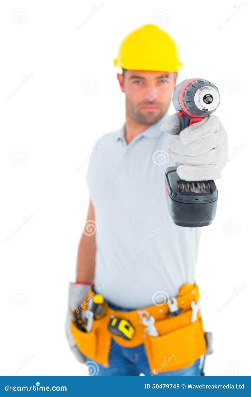 Portrait of Handyman Using Power Drill Stock Photo - Image of handsome ...