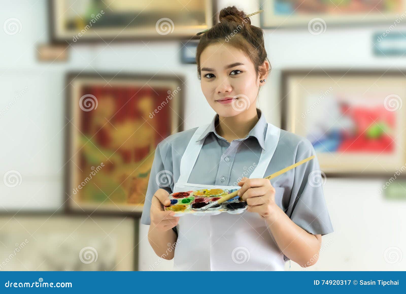 Portrait of a Happy Artist with a Palette in Hands Stock Image - Image ...