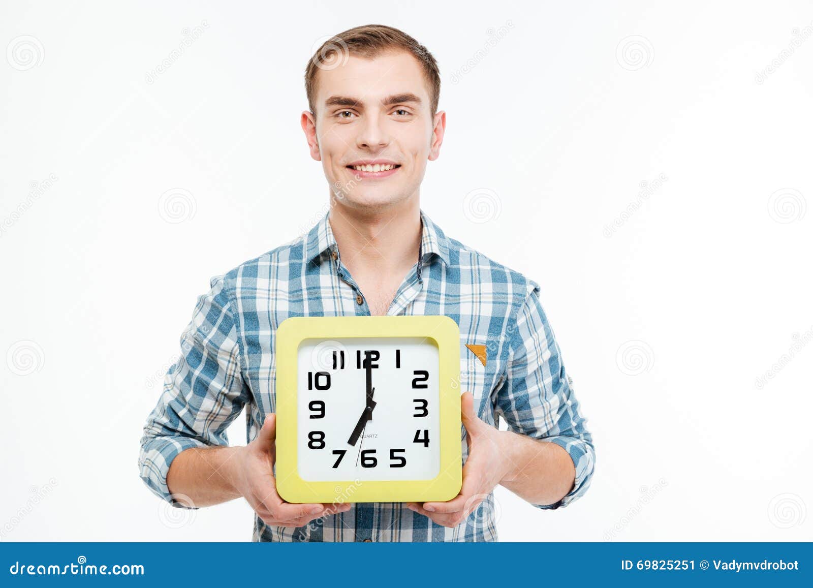 Portrait of Happy Attractive Young Man with Big Clock Stock Image ...