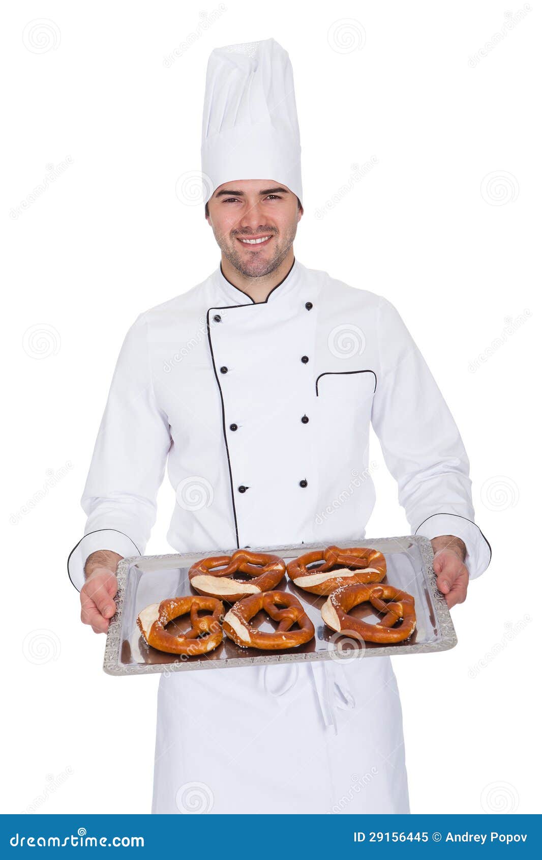 Portrait of Happy Bakerman with Tray Stock Image - Image of food ...
