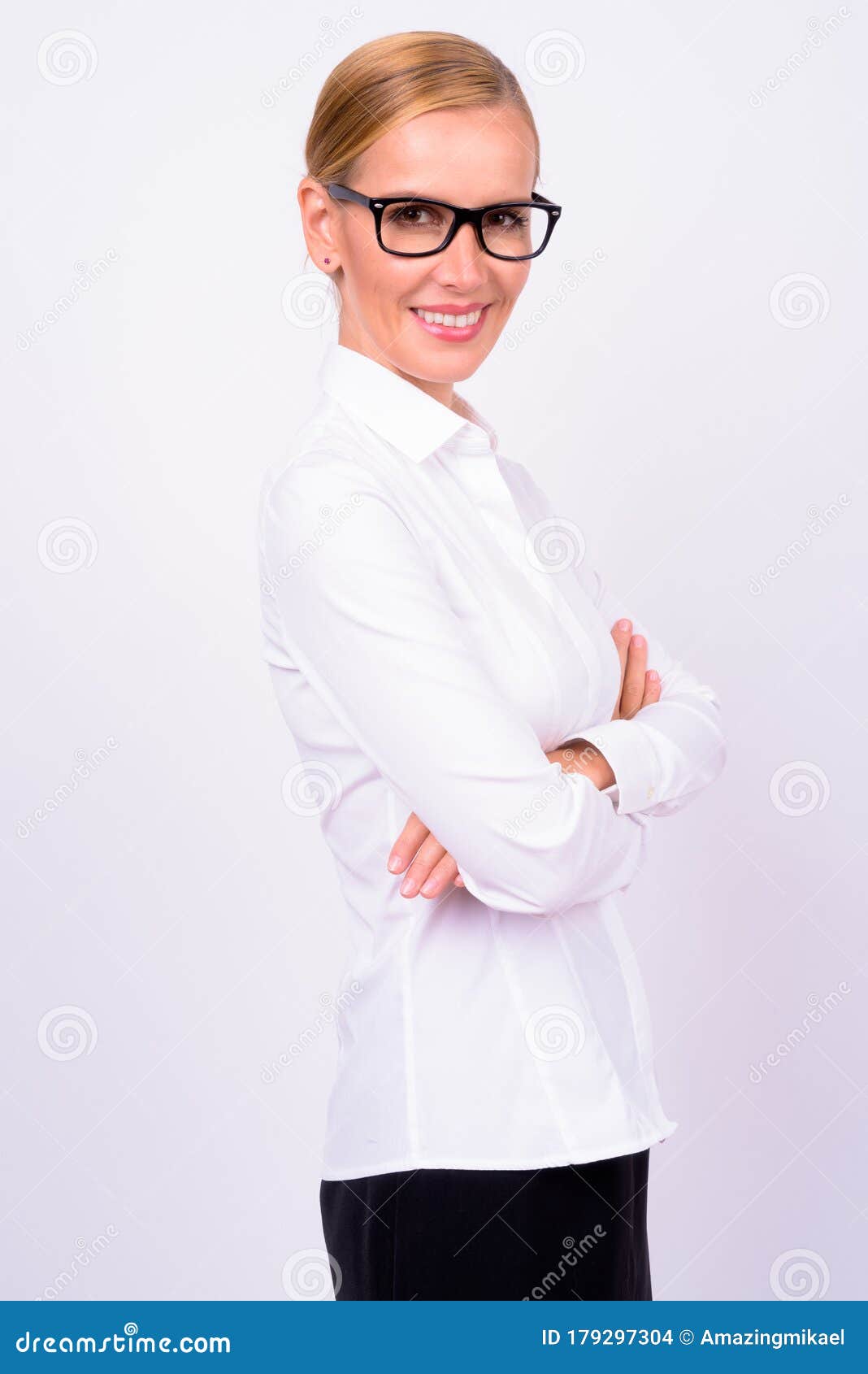 Portrait Of Happy Beautiful Blonde Businesswoman With Eyeglasses