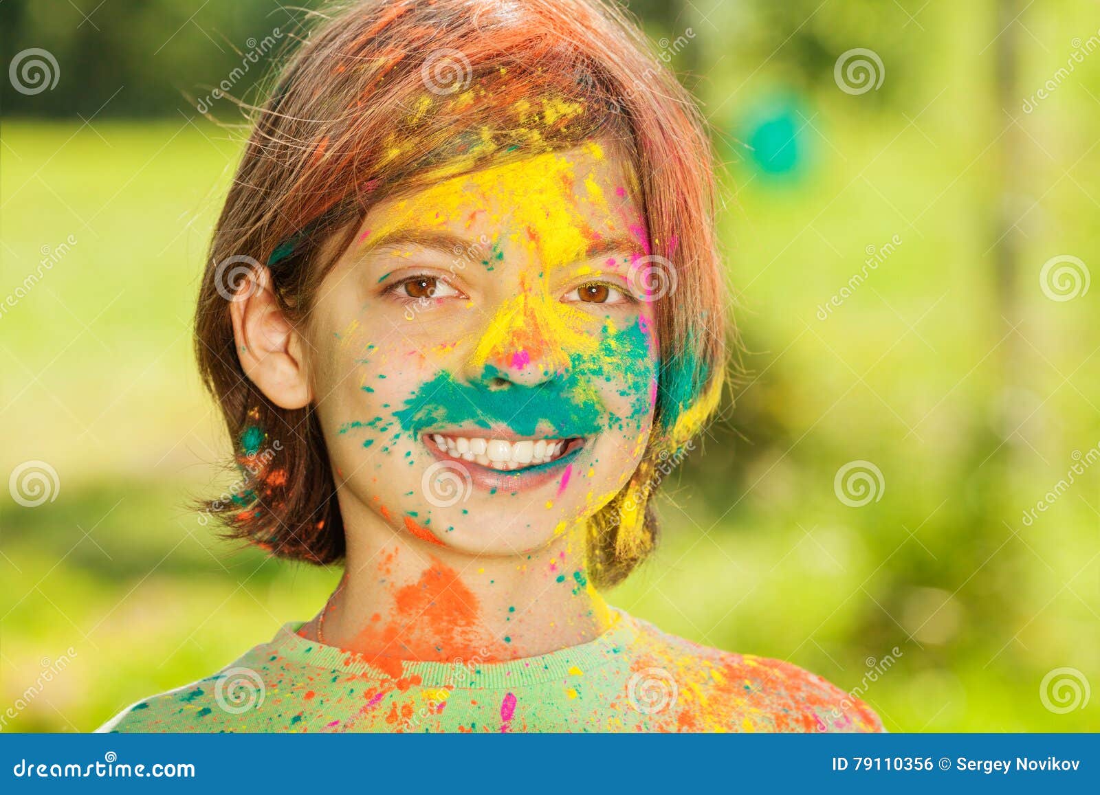 Portrait of Happy Boy Smeared with Colored Powder Stock Photo - Image ...
