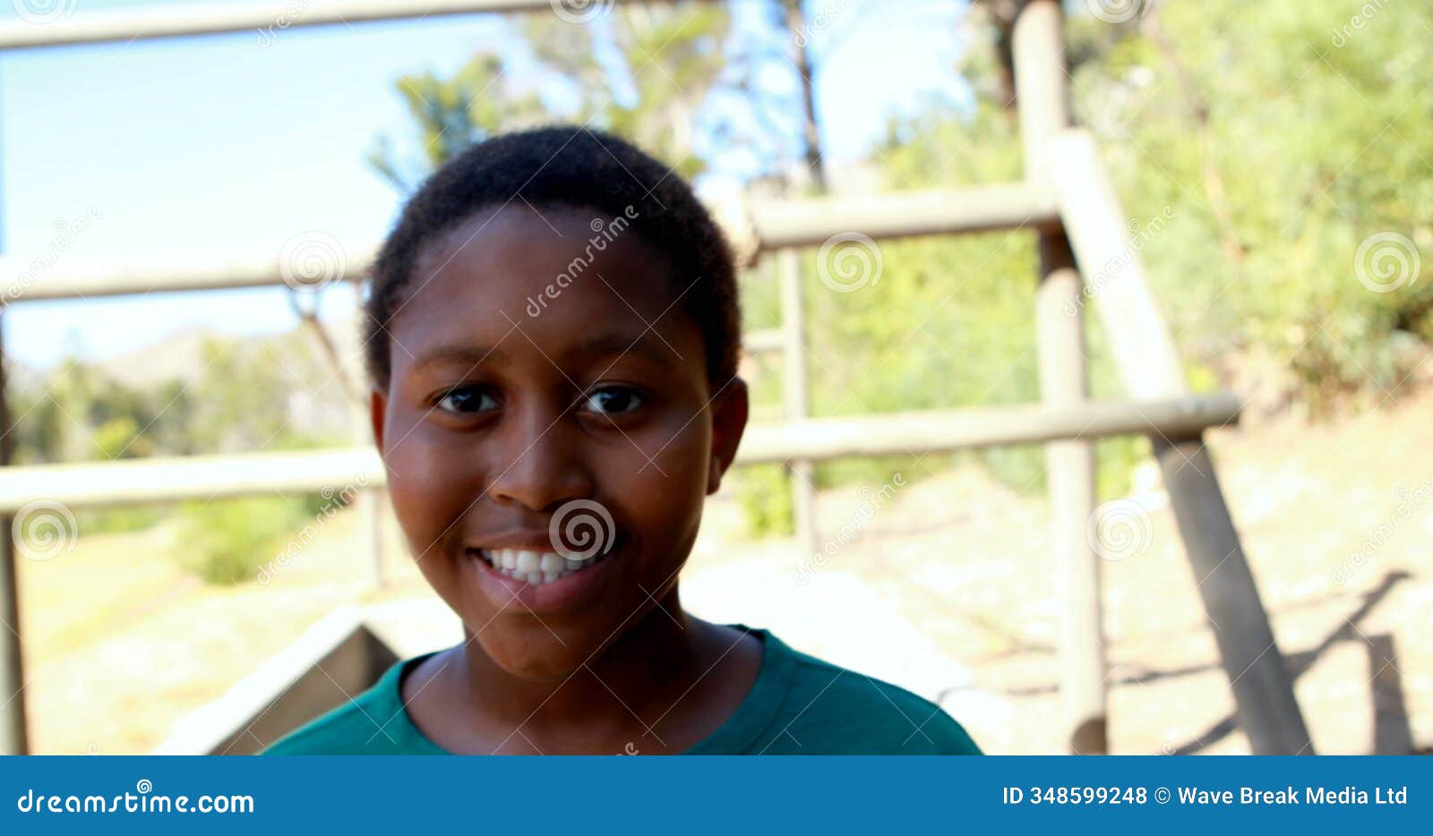 Portrait of Happy Boy Standing in Boot Camp during Obstacle Course ...