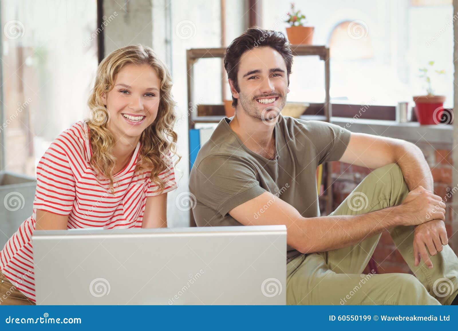 Portrait of Happy Business People Using Computer in Office Stock Image ...