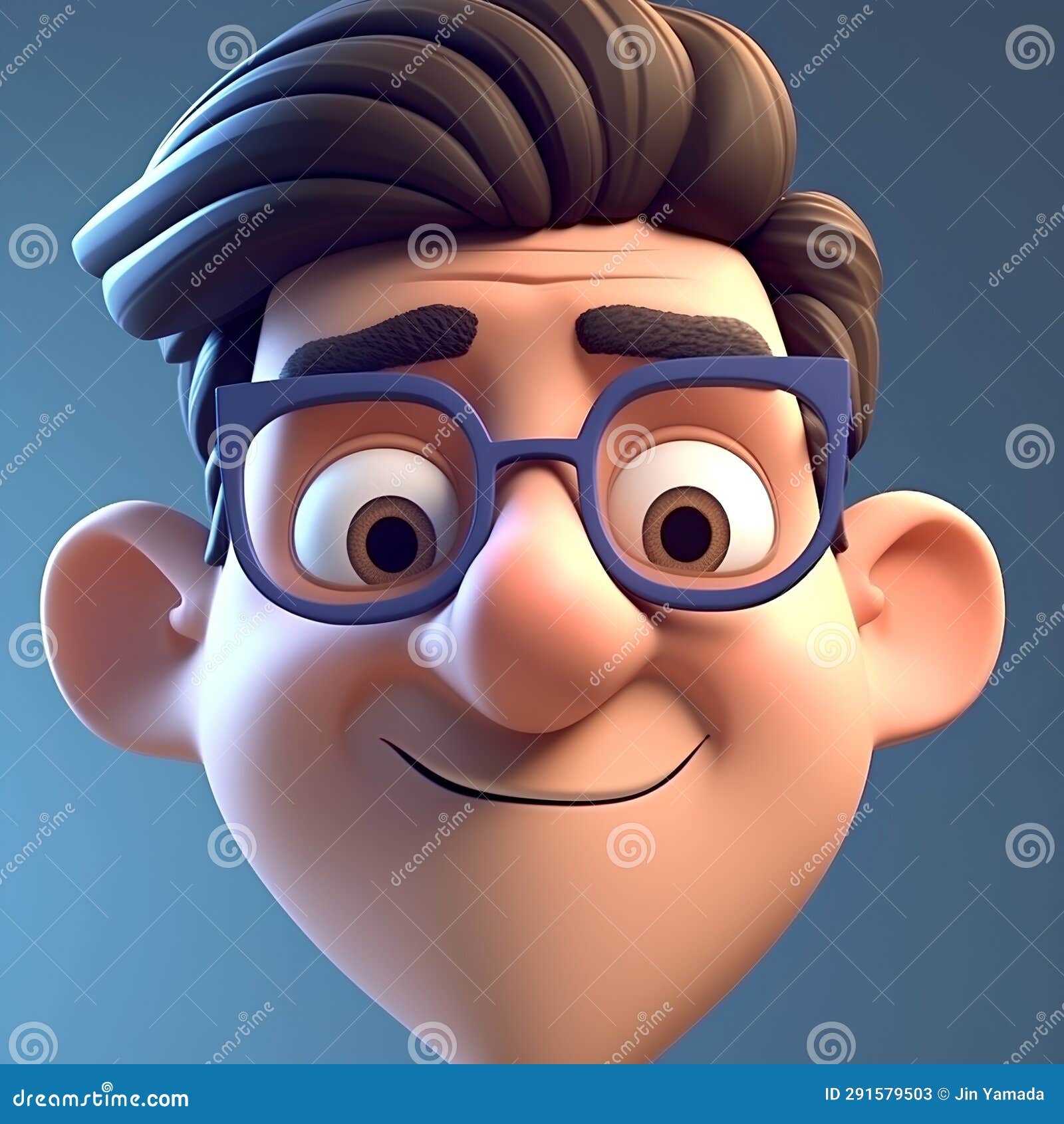 Portrait of a Happy Cartoon Man with Glasses. 3d Render Stock ...
