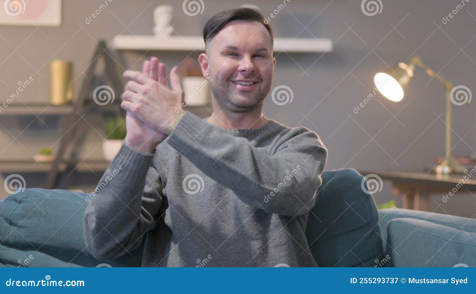 Portrait of Happy Casual Man Clapping, Applauding Stock Image - Image ...