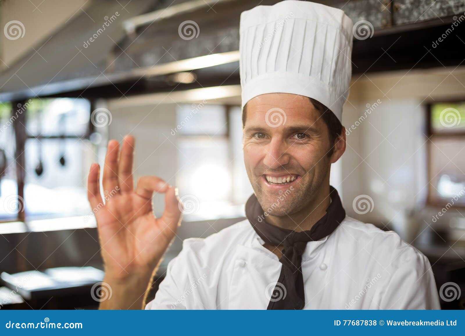Portrait of Happy Chef Making Ok Sign Stock Photo - Image of camera ...