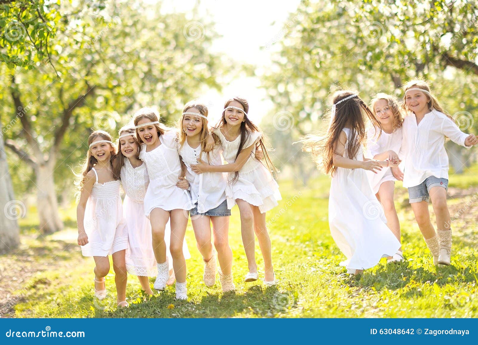 Portrait of Happy Children on Nature Stock Photo - Image of blossom ...