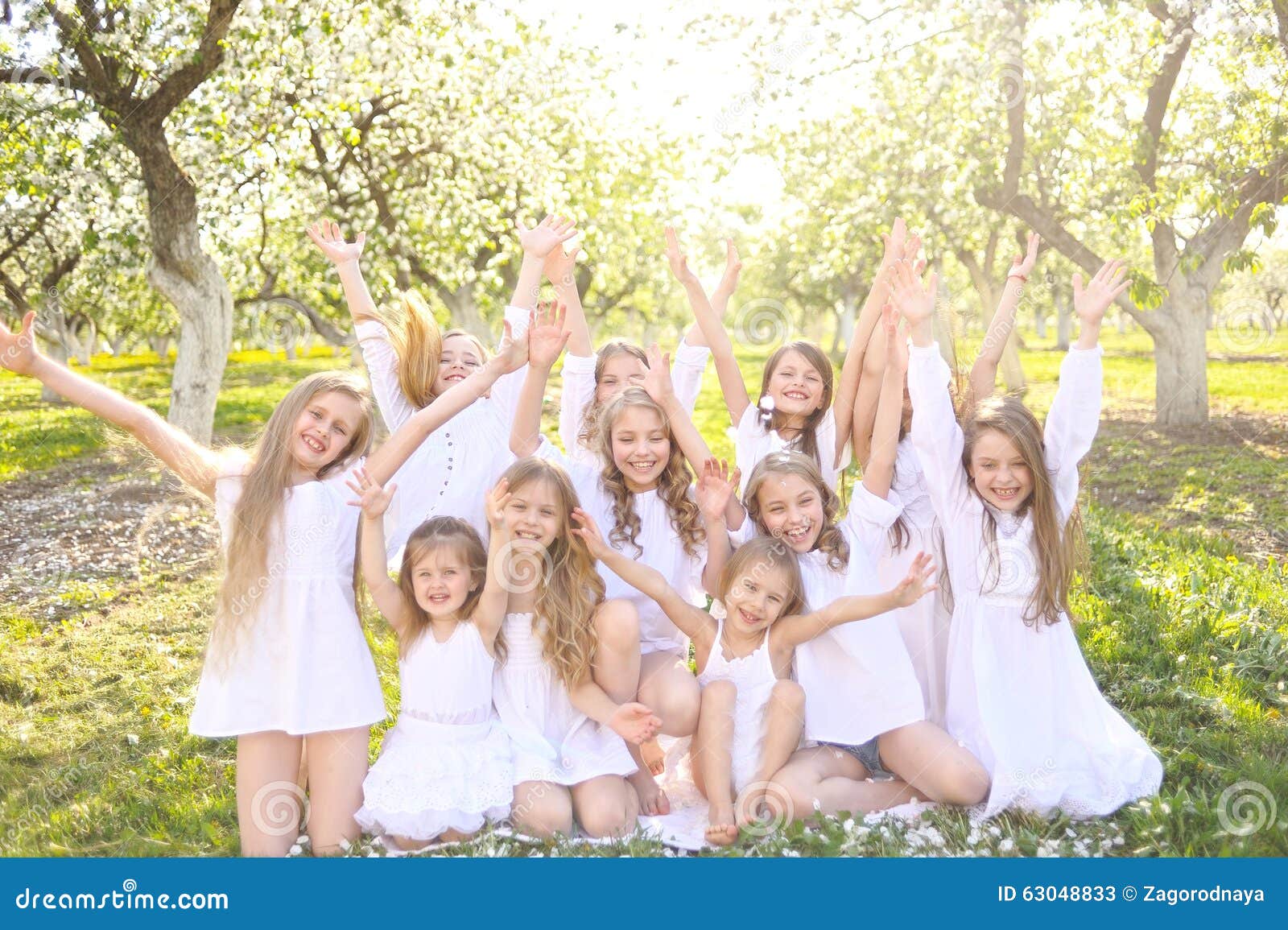 Portrait of Happy Children on Nature Stock Image - Image of flowers ...