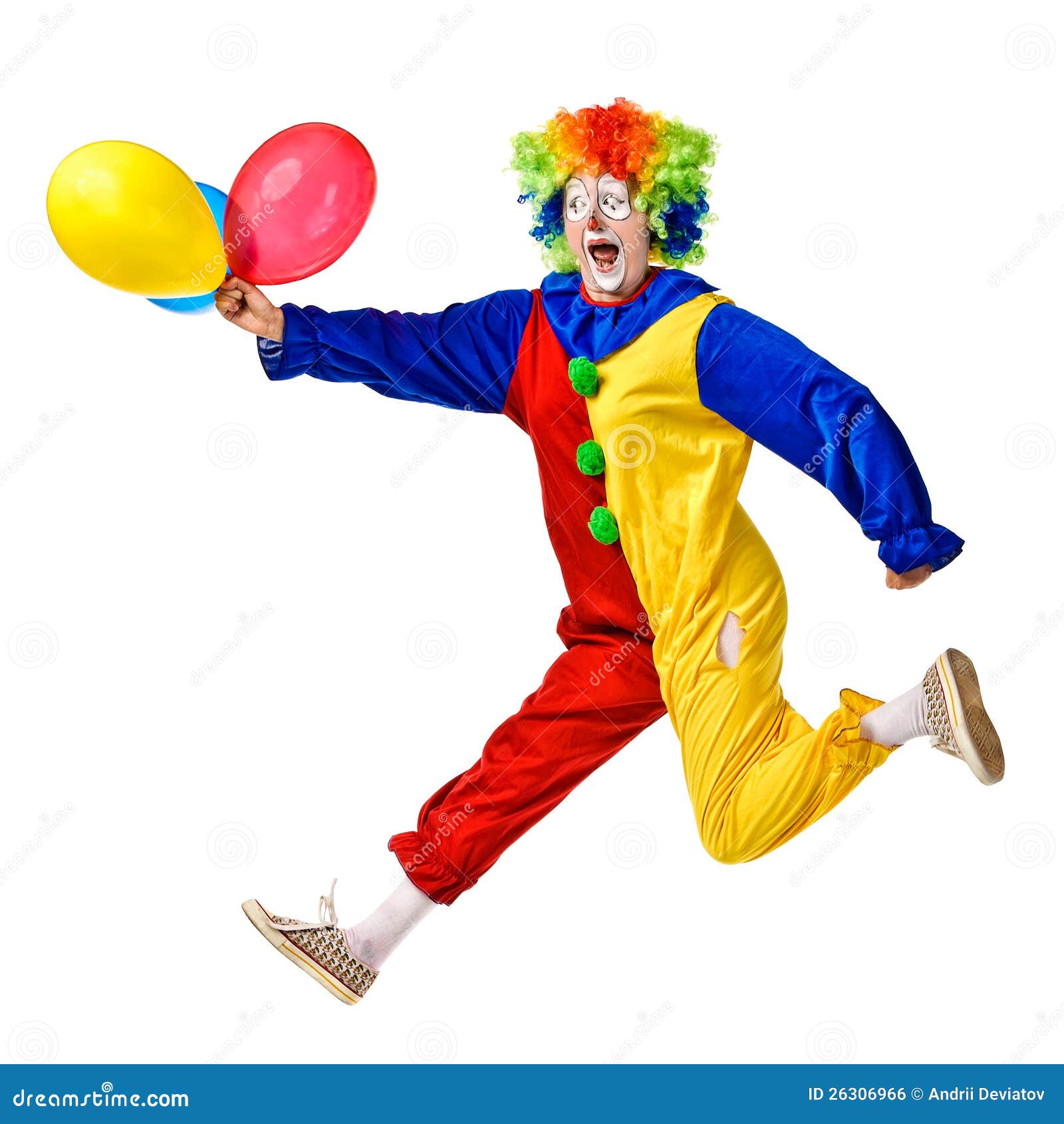 Portrait of a Happy Clown Jumping with Balloons Stock Photo - Image of ...