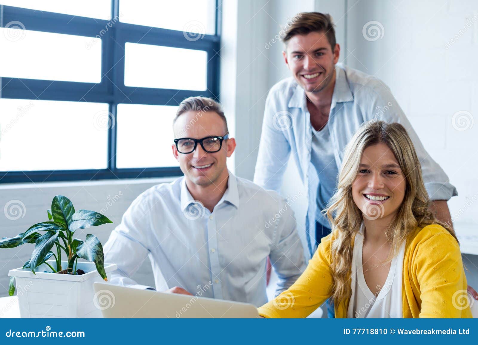 Portrait of Happy Colleagues in Office Stock Photo - Image of camera ...