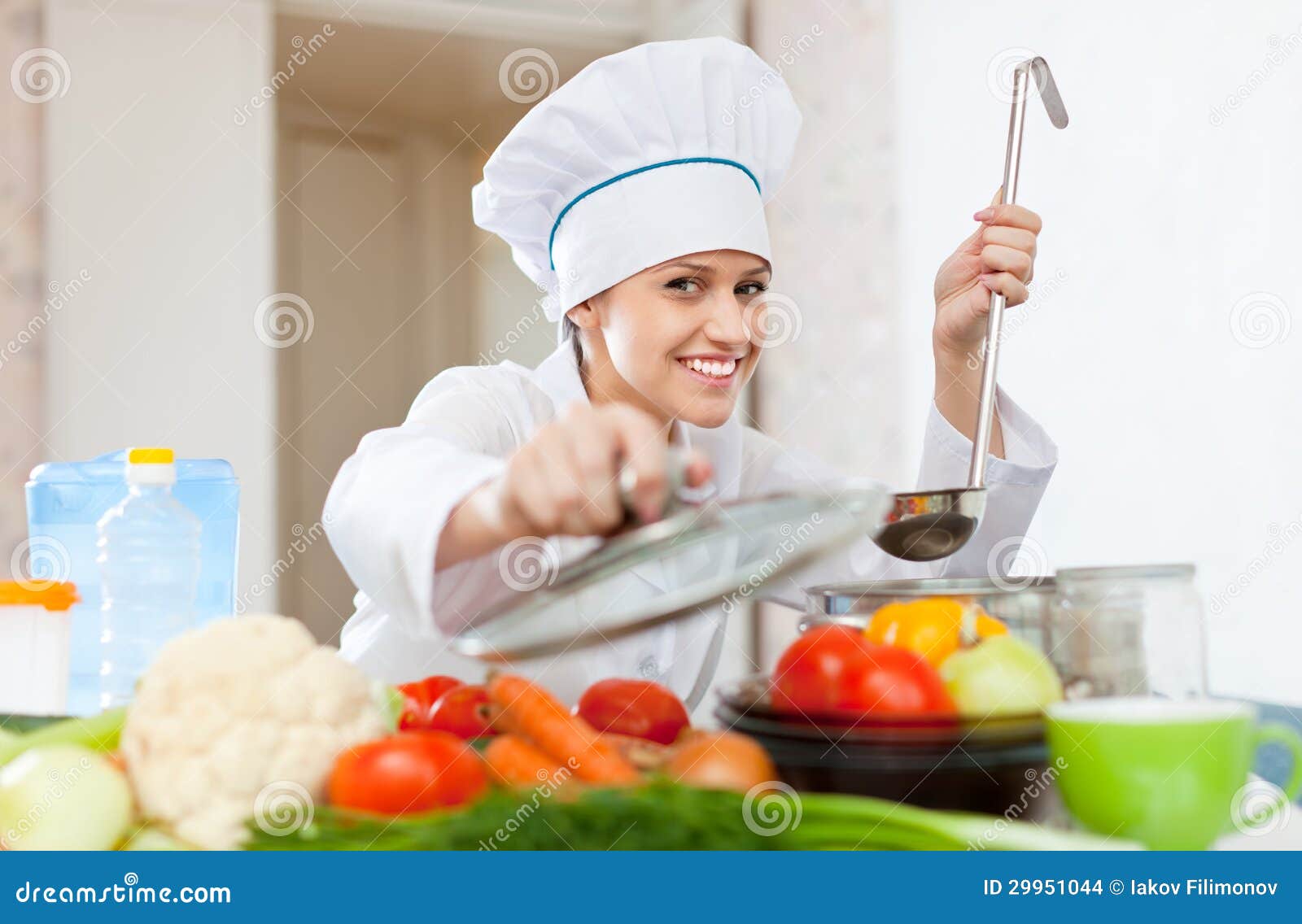 Portrait of Happy Cook with Ladle at Kitchen Stock Photo - Image of ...