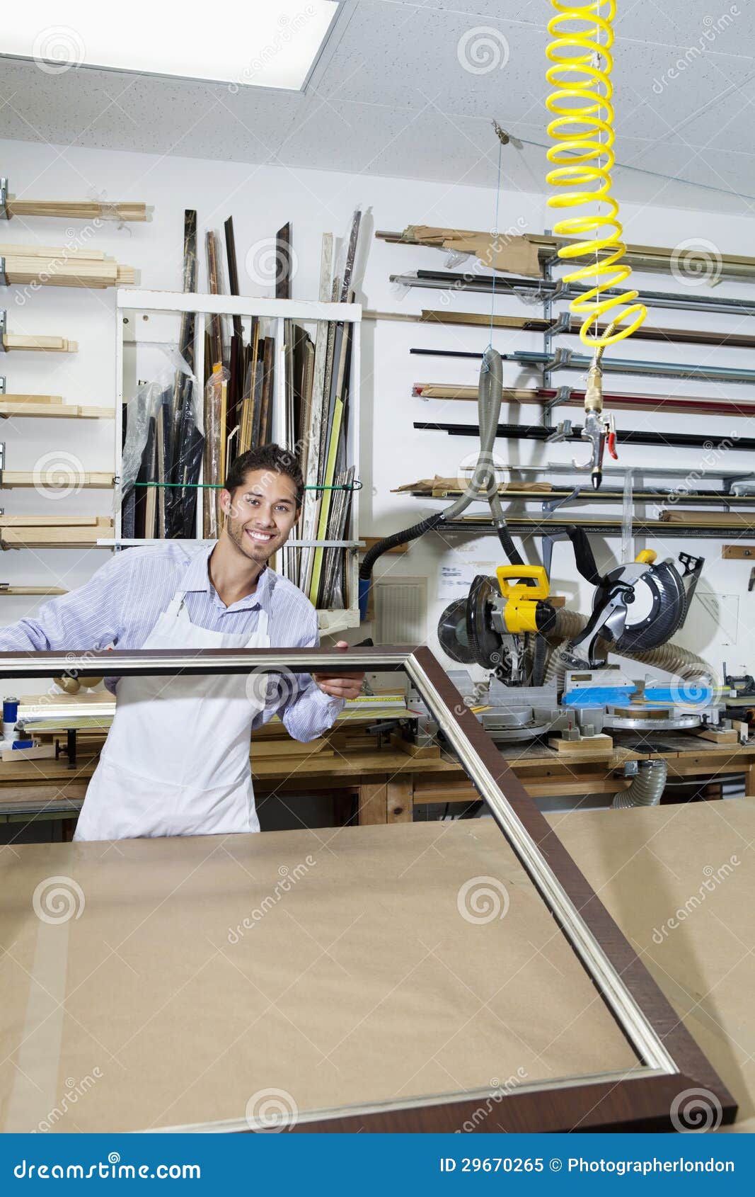Portrait of a Happy Craftsman Working at Picture Frame Stock Image ...