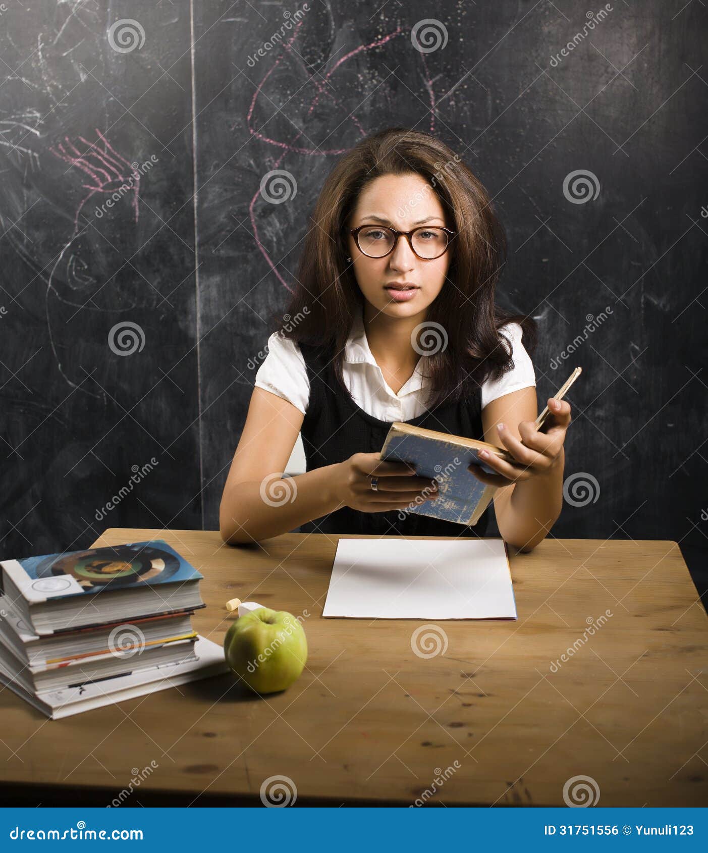 Portrait of Happy Cute Student in Classroom Stock Photo - Image of book ...