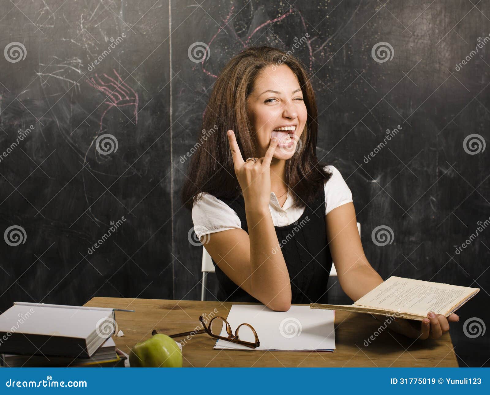 Portrait of Happy Cute Student in Classroom Stock Image - Image of ...