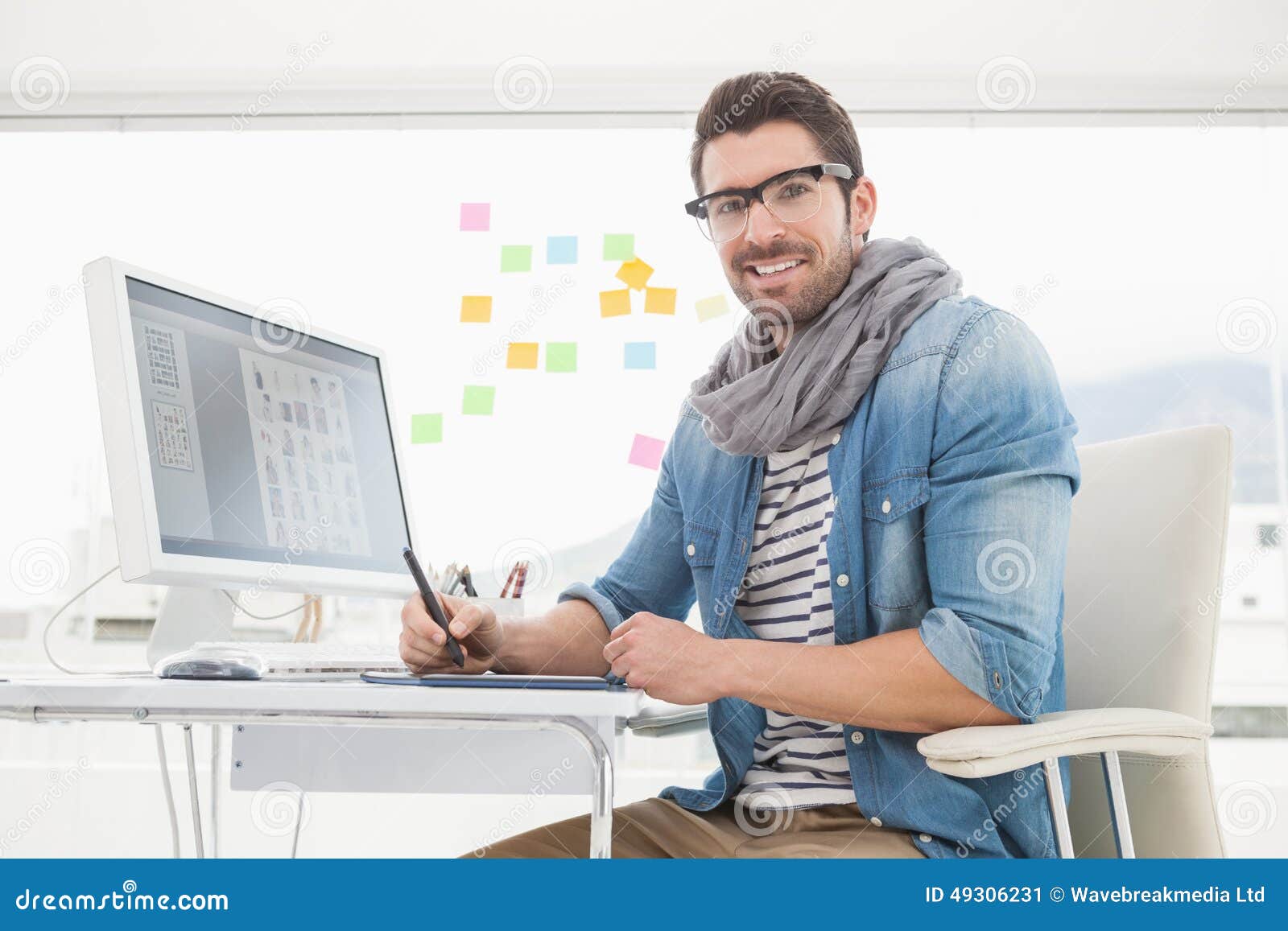 Portrait of Happy Designer Using Digitizer Stock Image - Image of adult ...